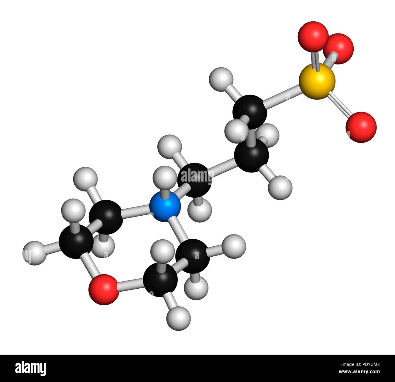 MOPS buffering agent molecule. 3D rendering. Atoms are represented as ...