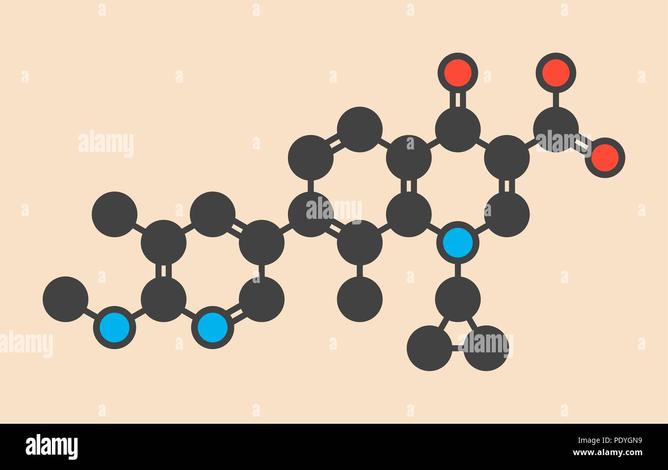 Ozenoxacin antibiotic drug molecule, used in treatment of impetigo ...