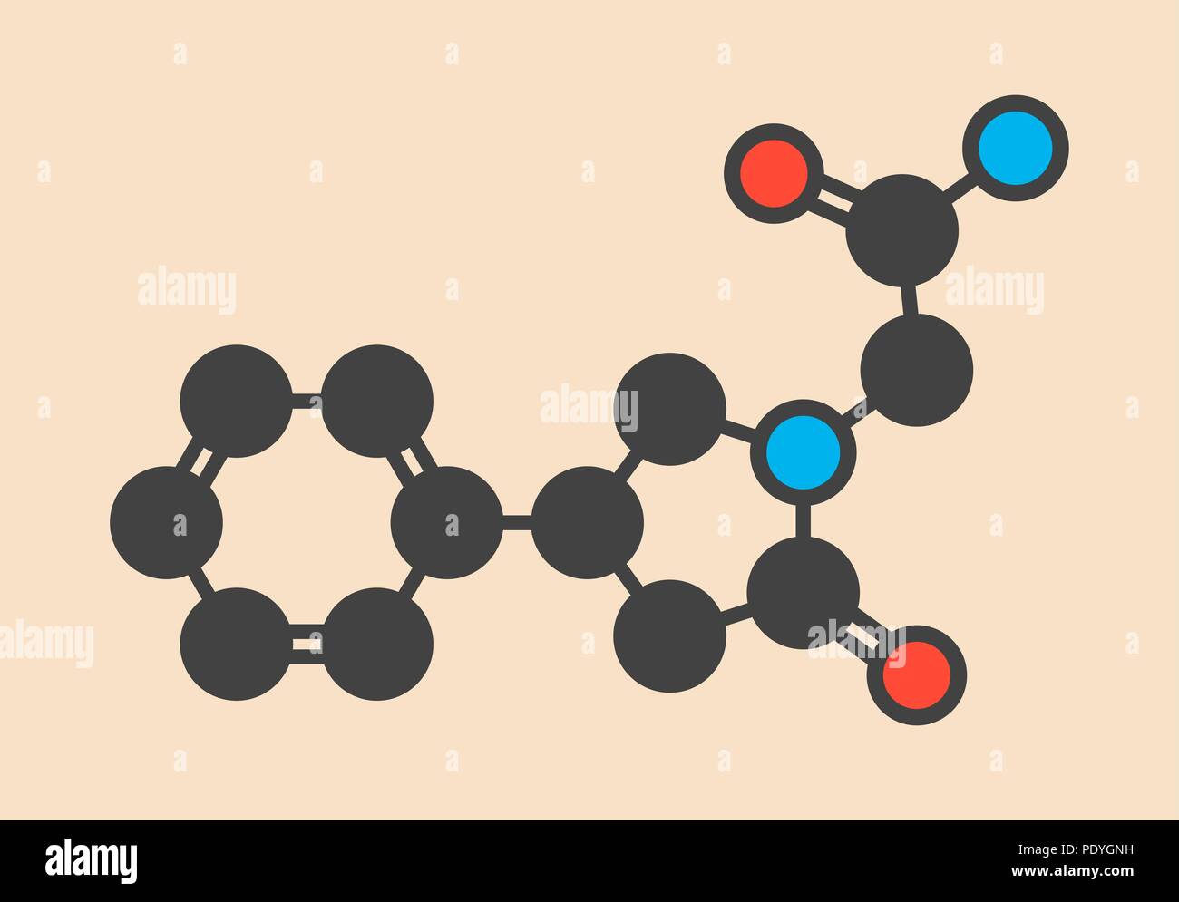 Phenylpiracetam drug molecule. Stylized skeletal formula (chemical ...