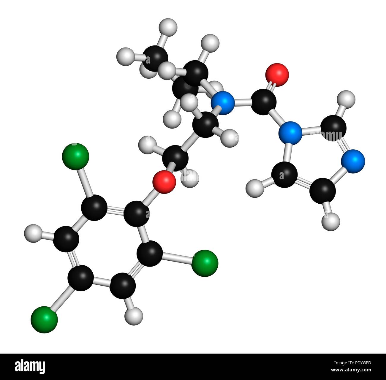 Prochloraz fungicide molecule. 3D rendering. Atoms are represented as ...
