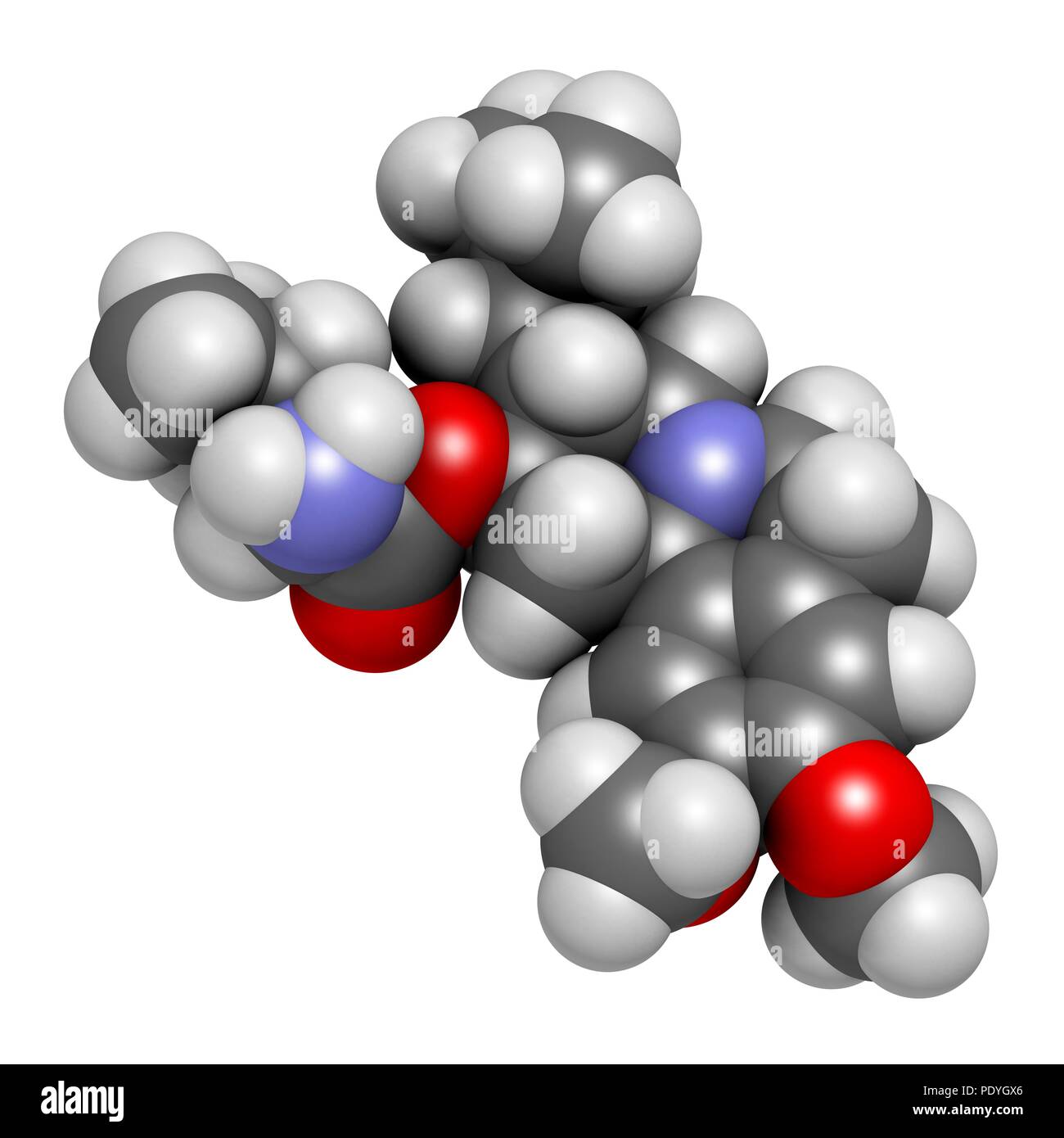 Valbenazine tardive dyskinesia drug molecule. 3D rendering. Atoms are ...