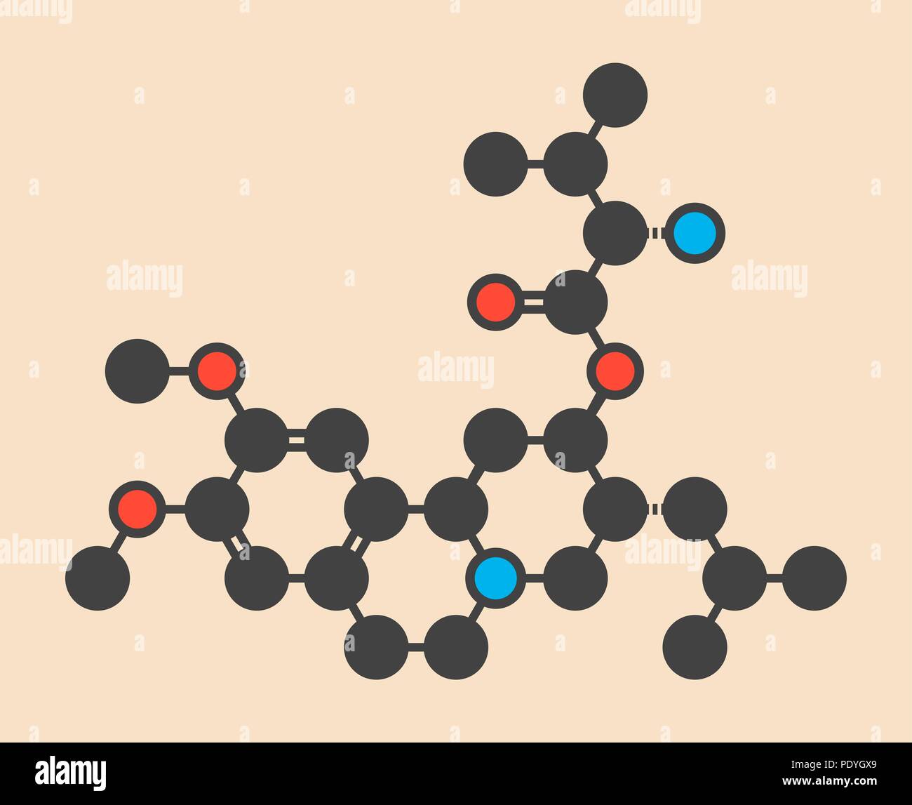 Valbenazine tardive dyskinesia drug molecule. Stylized skeletal formula ...
