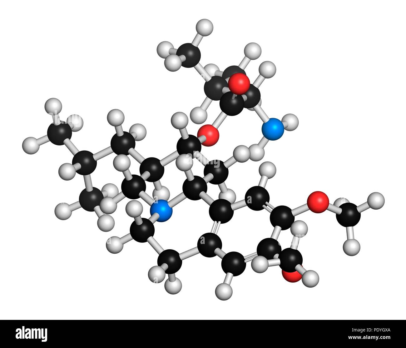 Valbenazine tardive dyskinesia drug molecule. 3D rendering. Atoms are ...