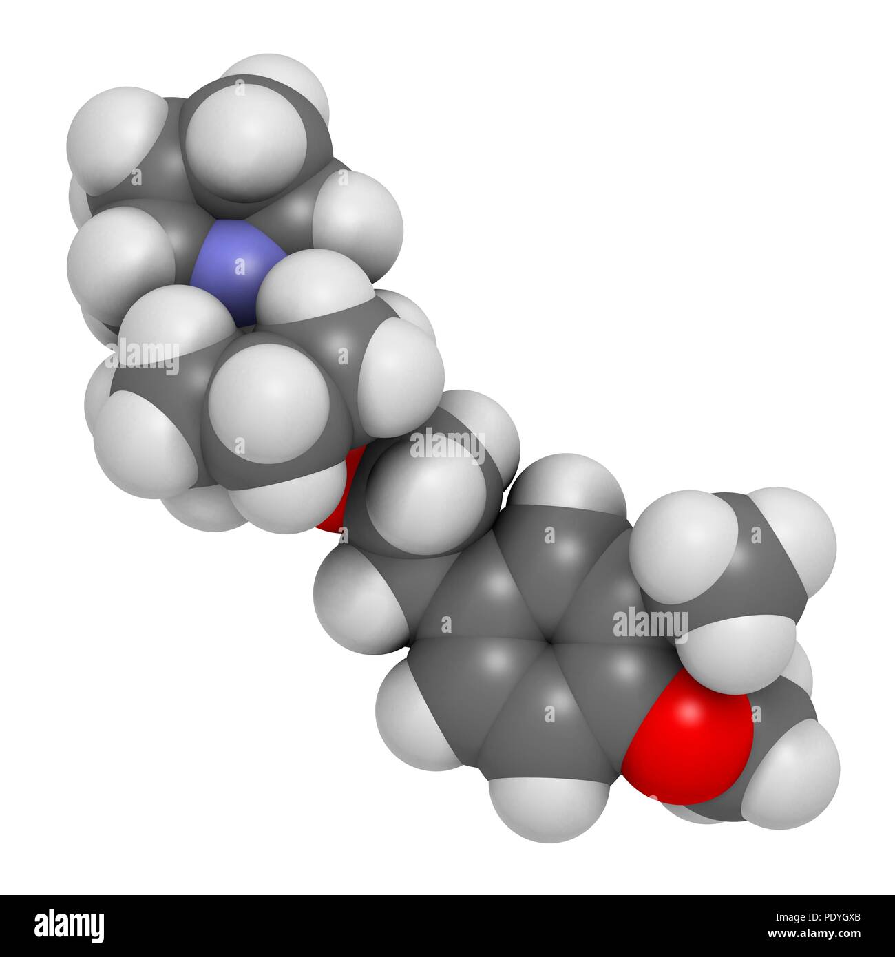Vernakalant atrial fibrillation drug molecule. 3D rendering. Atoms are ...