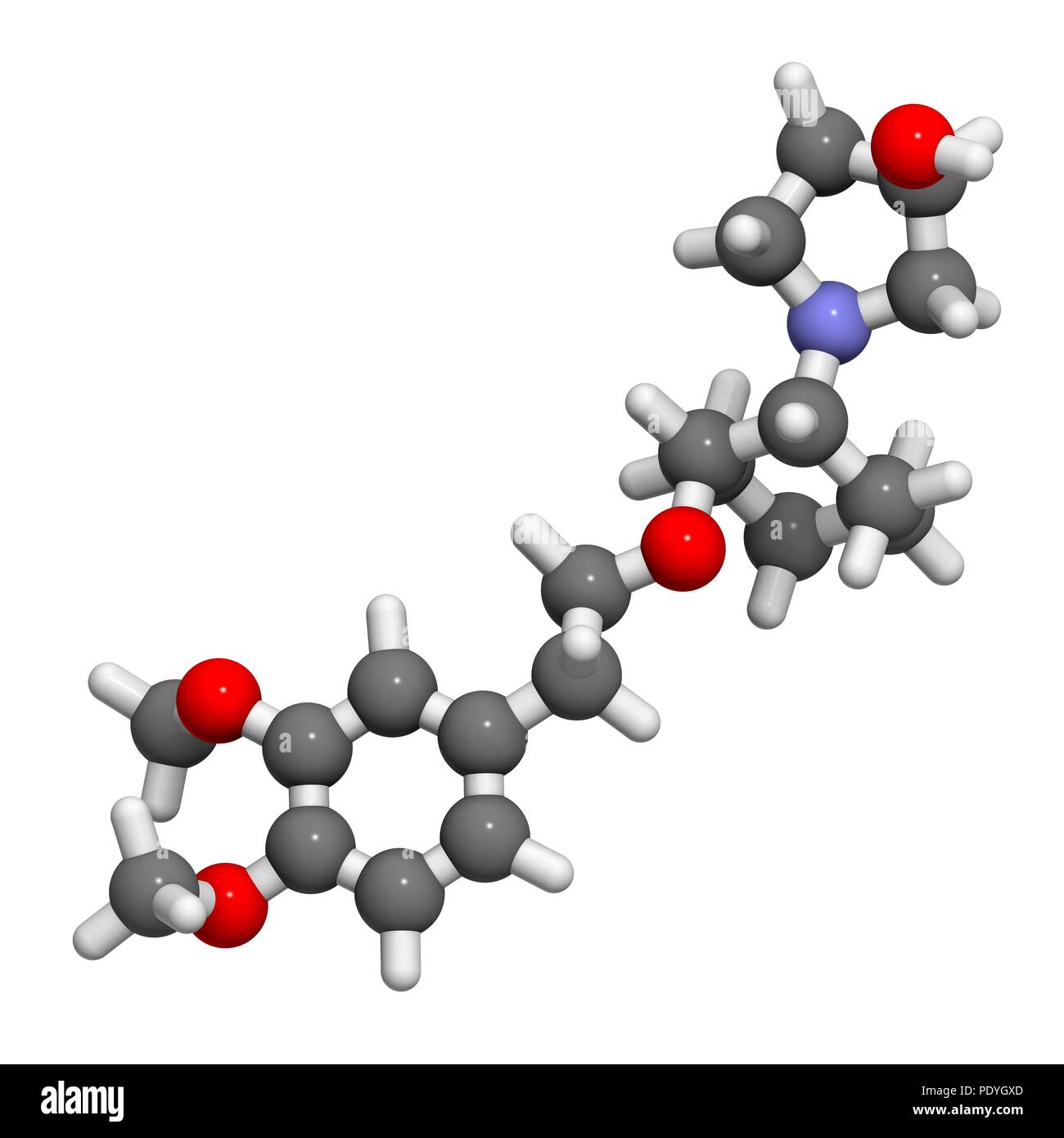 Vernakalant atrial fibrillation drug molecule. 3D rendering. Atoms are ...