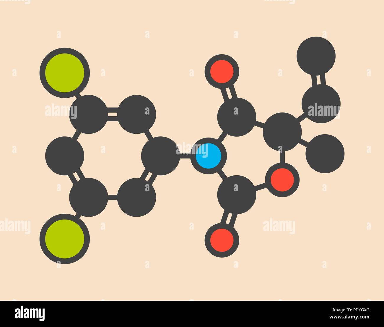 Vinclozolin fungicide molecule. Stylized skeletal formula (chemical ...