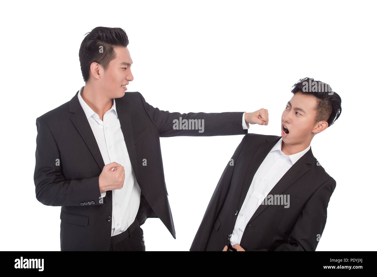 Conflict of two businessmen. Isolated on white background Stock Photo ...