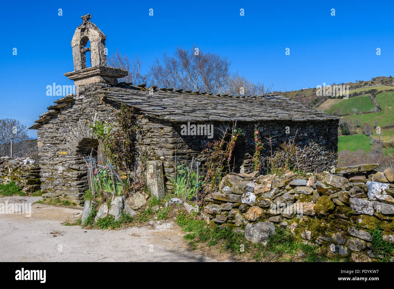 Romanesque Church in a small village in Saint James's Way, Galicia ...