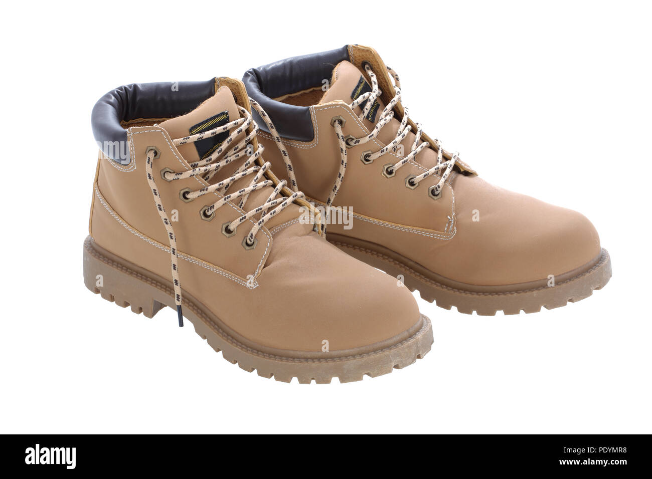 Brown work boots isolated on a white background Stock Photo - Alamy