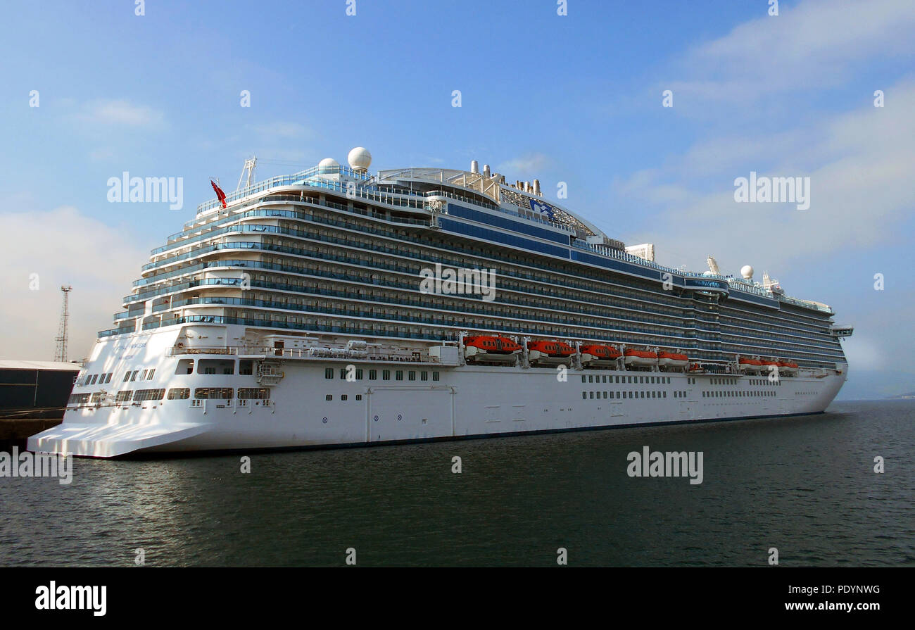 The huge cruise ship, Royal Princess, moored at Greenock Ocean Terminal ...
