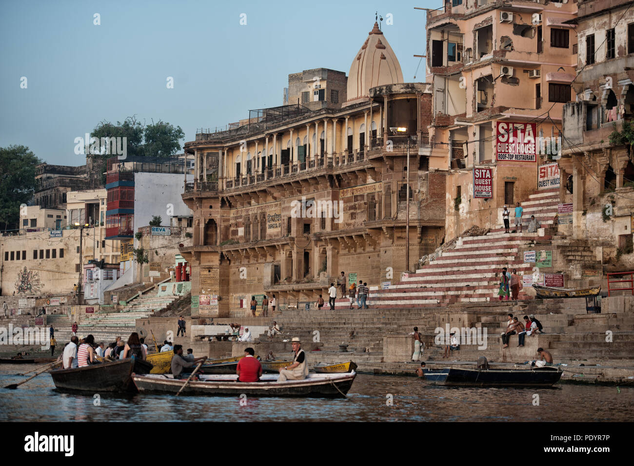 Landscape from the Ganga River of Varanasi holy town, Uttar Pradesh ...