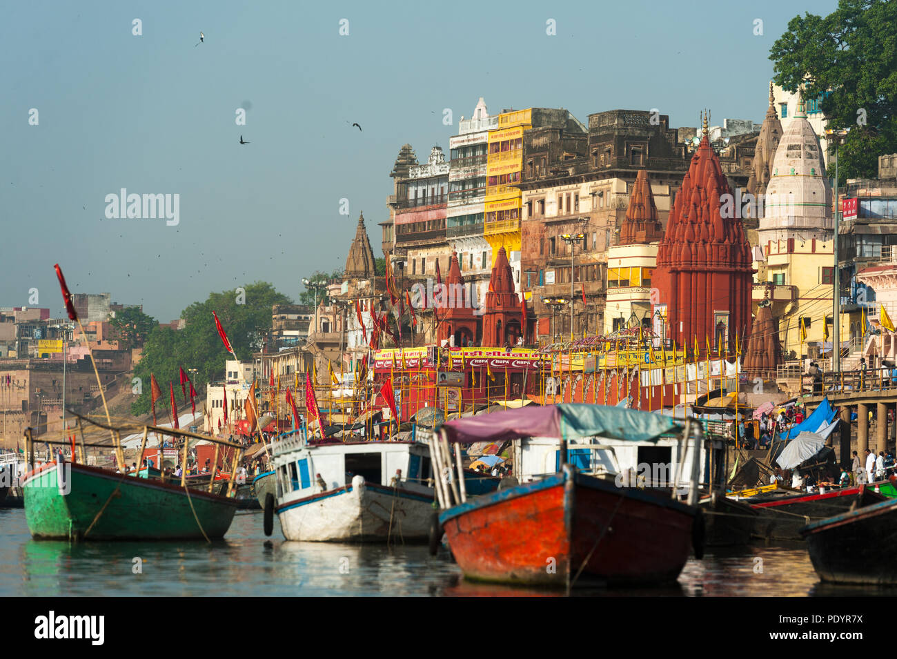 Landscape from the Ganga River of Varanasi holy town, Uttar Pradesh ...