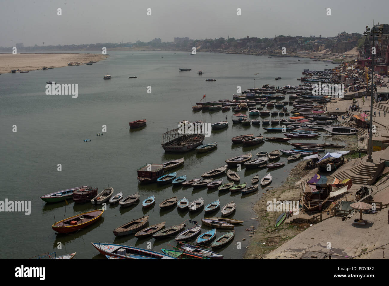 Landscape from the Ganga River of Varanasi holy town, Uttar Pradesh ...