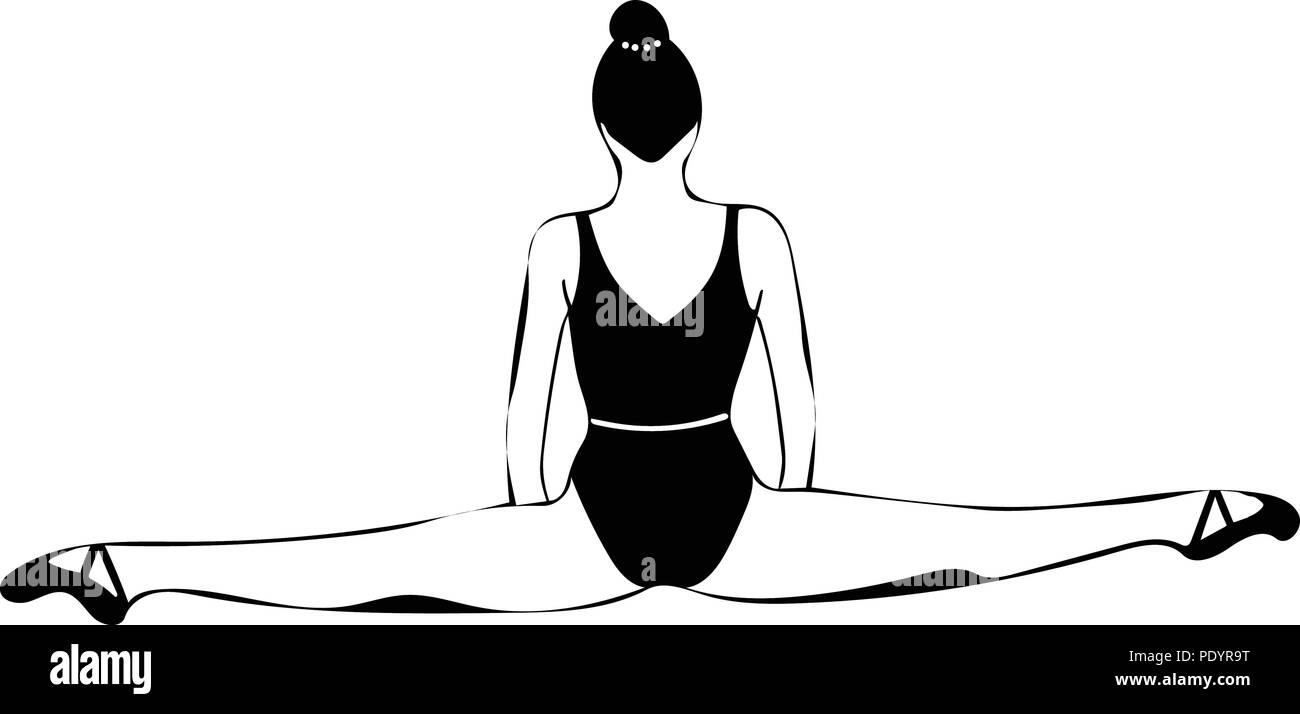 Balck and white vector graphic of ballet student on floor in side ...