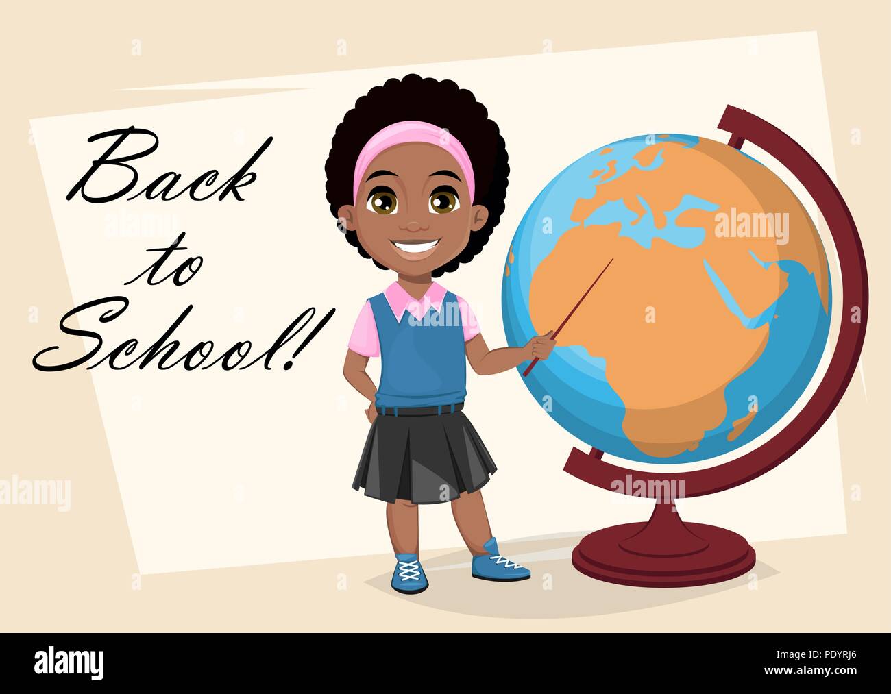 Back to School greeting card, poster or flyer. Cute African American ...