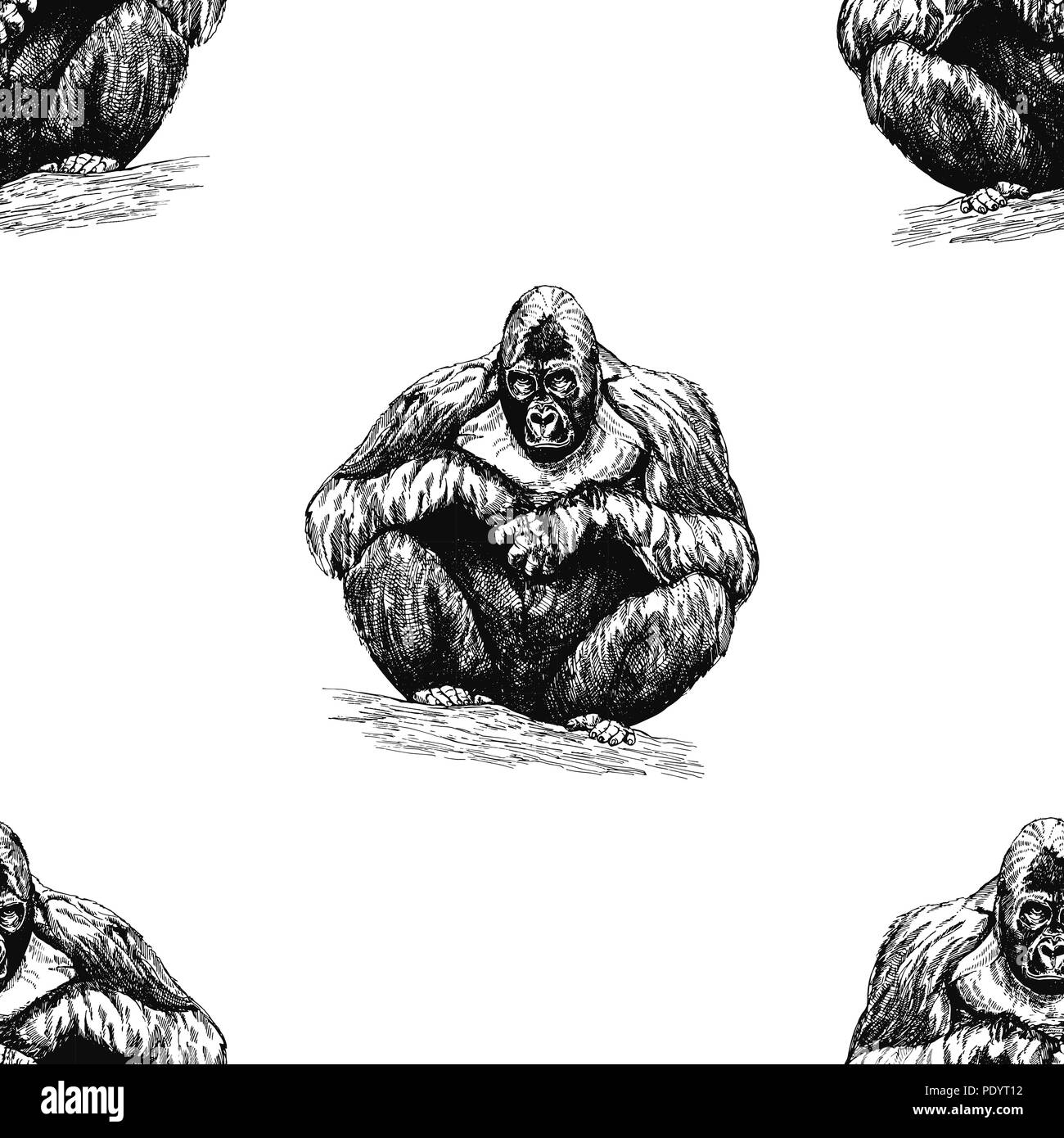 Seamless pattern of hand drawn sketch style gorillas isolated on white ...