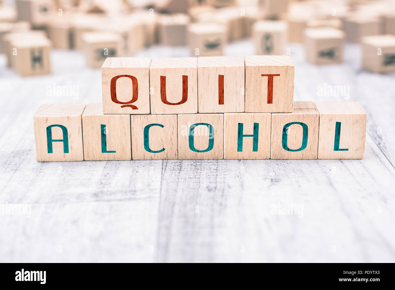 The Words Quit Alcohol Formed By Wooden Blocks On A White Table ...