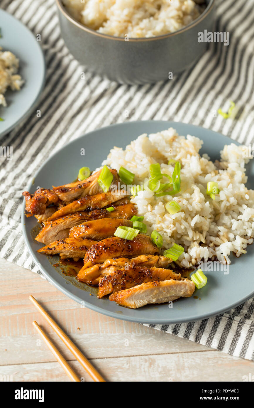Sweet Homemade Teriyaki Chicken with White Rice Stock Photo - Alamy