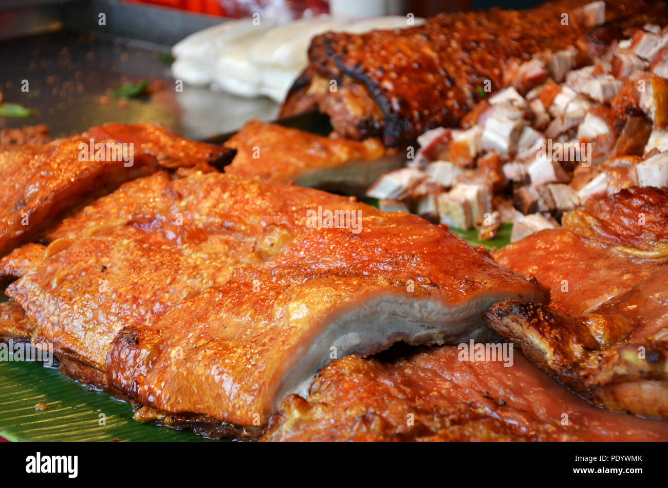 Typical Chinese style Roasted Pork in Market Stock Photo - Alamy