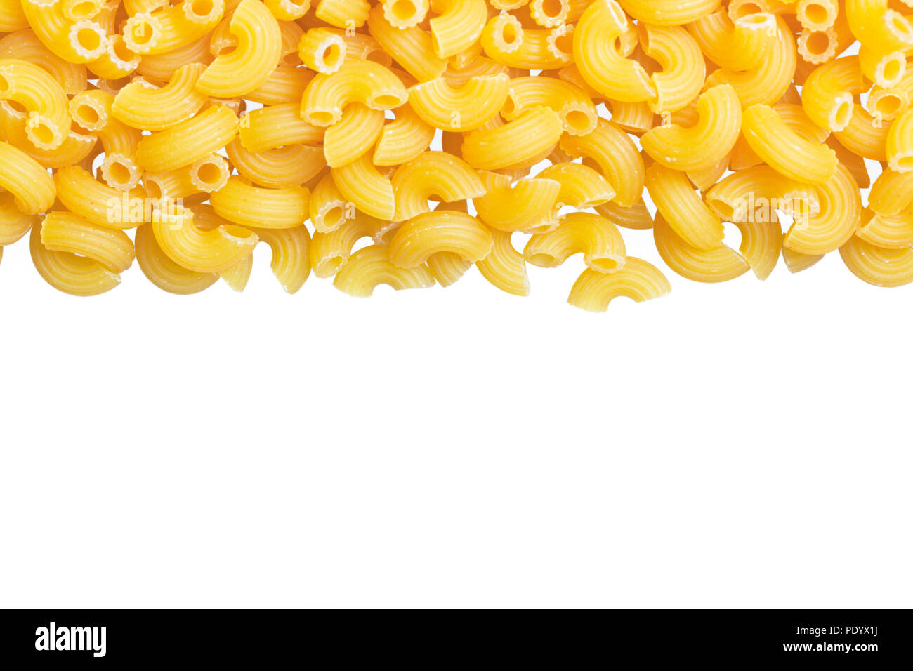 Macaroni angle pasta closeup with copy space and clipping path on white ...