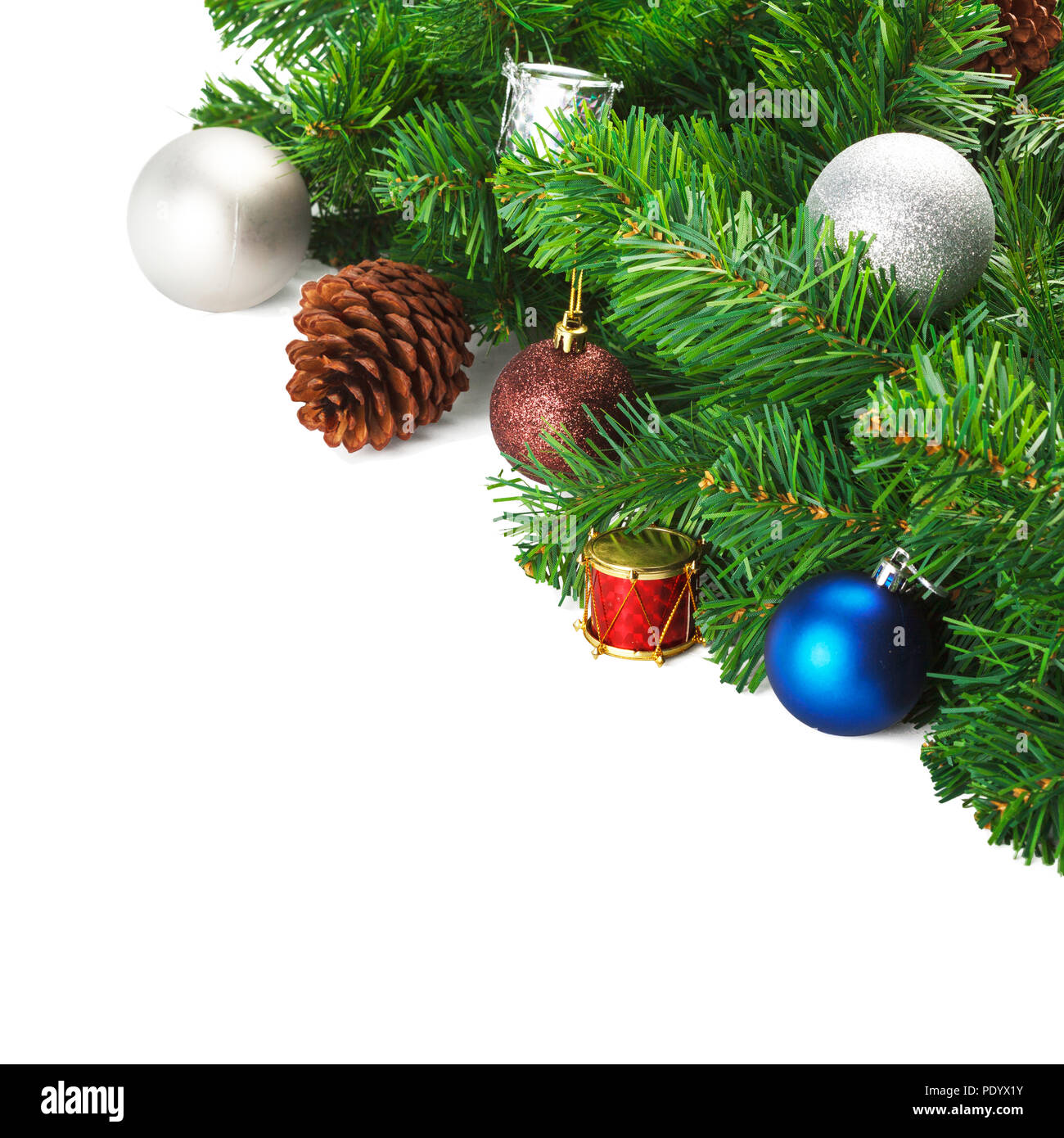 Christmas composition of branches ornament on a isolated white ...