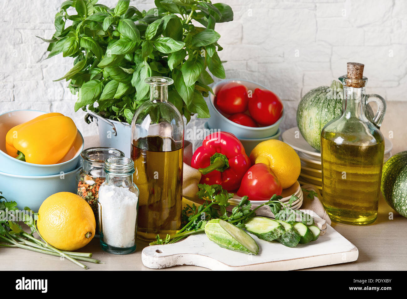 Healthy cooking background. Clean and diet eating. Selective focus ...