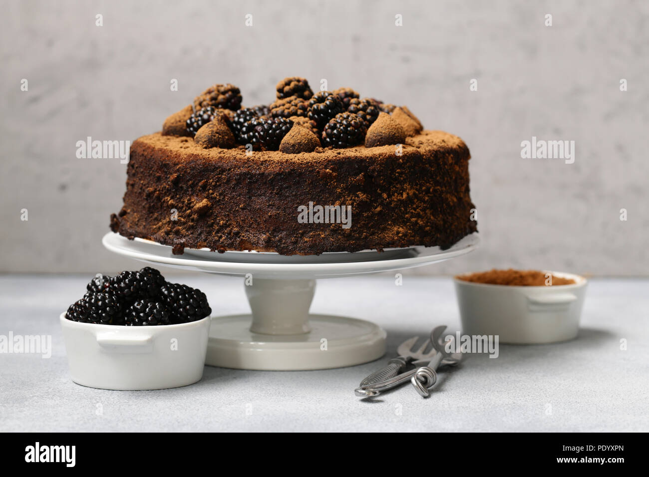 super chocolate truffle cake with black raspberries Stock Photo - Alamy