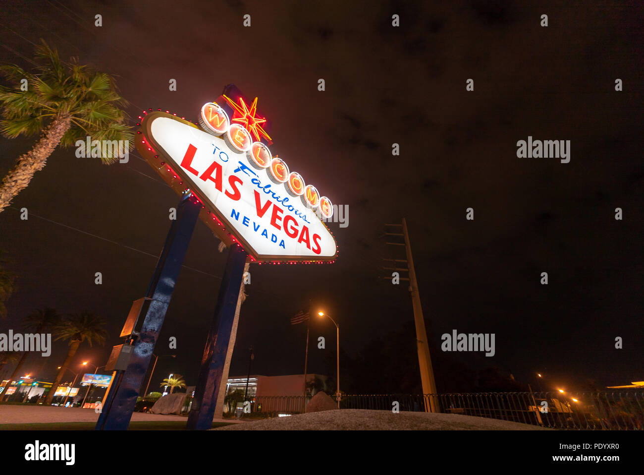 Famous Las Vegas sign at night in Las Vegas city, Nevada, USA Stock ...