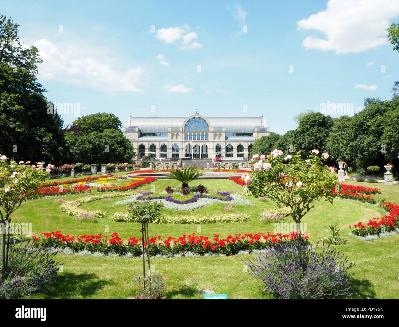 Botanical garden Flora in Cologne on a a sunny summer day with coloured ...