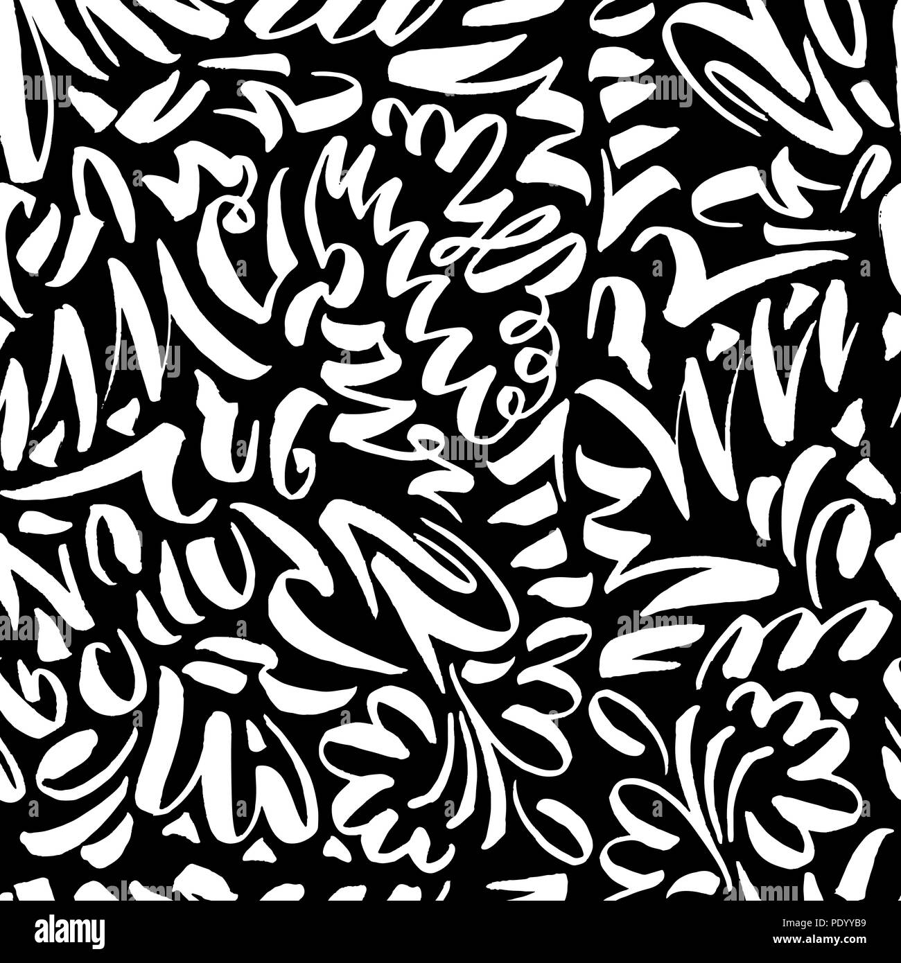Seamless Pattern with Slavonic Calligraphy Brush Strokes. Black and ...