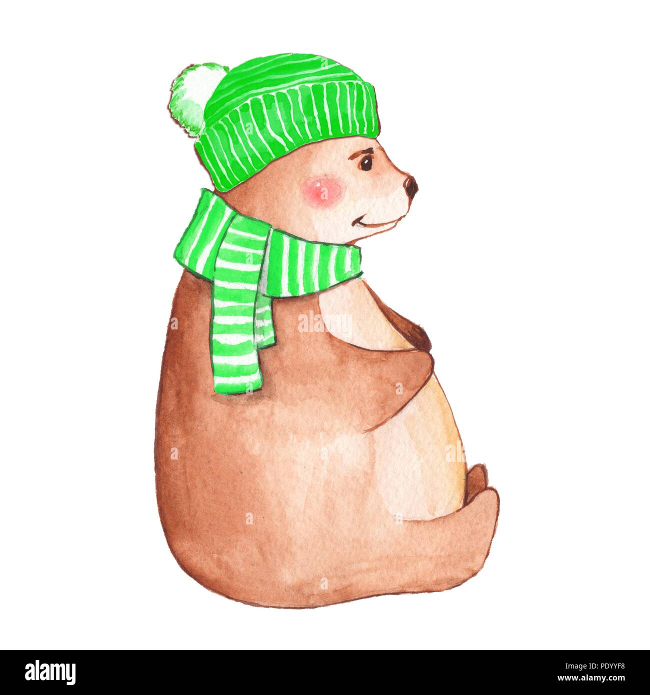 Bear in scarf. Watercolor illustration, isolated on white Stock Photo ...