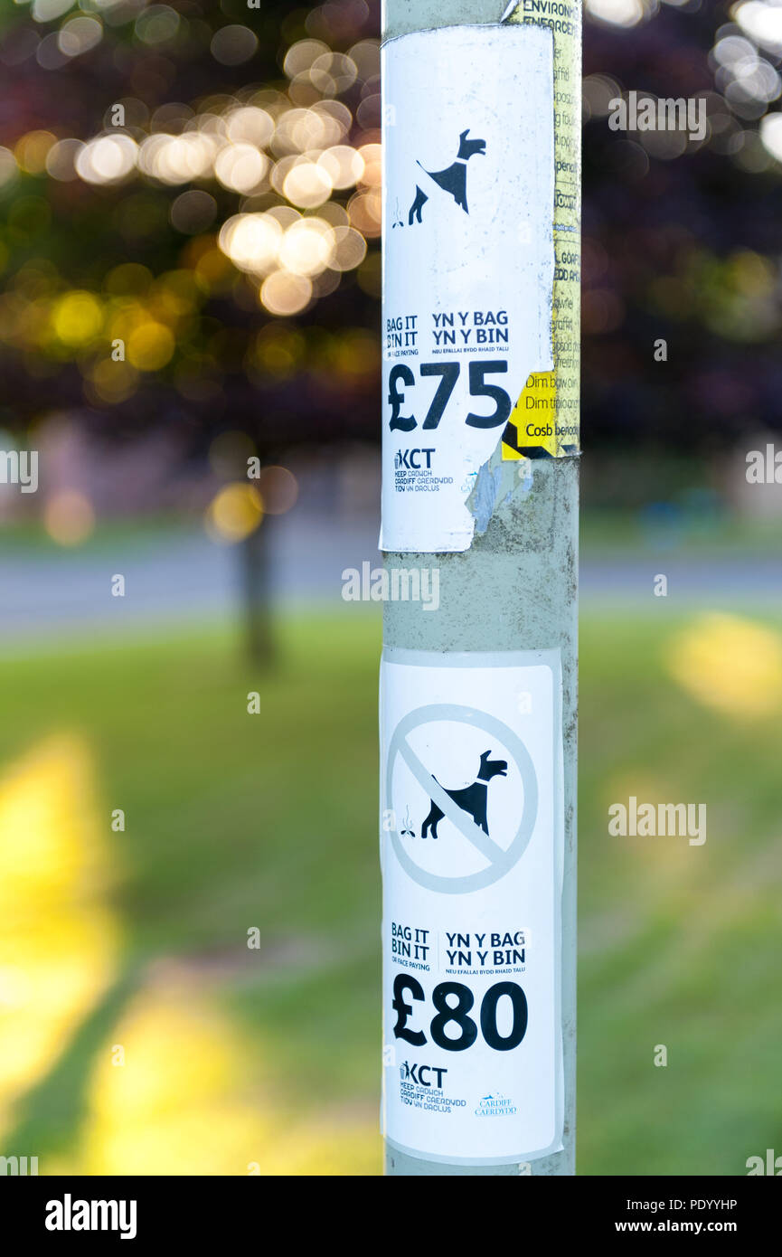 Council signs on a lamp post in South Wales, warning of penalties for ...