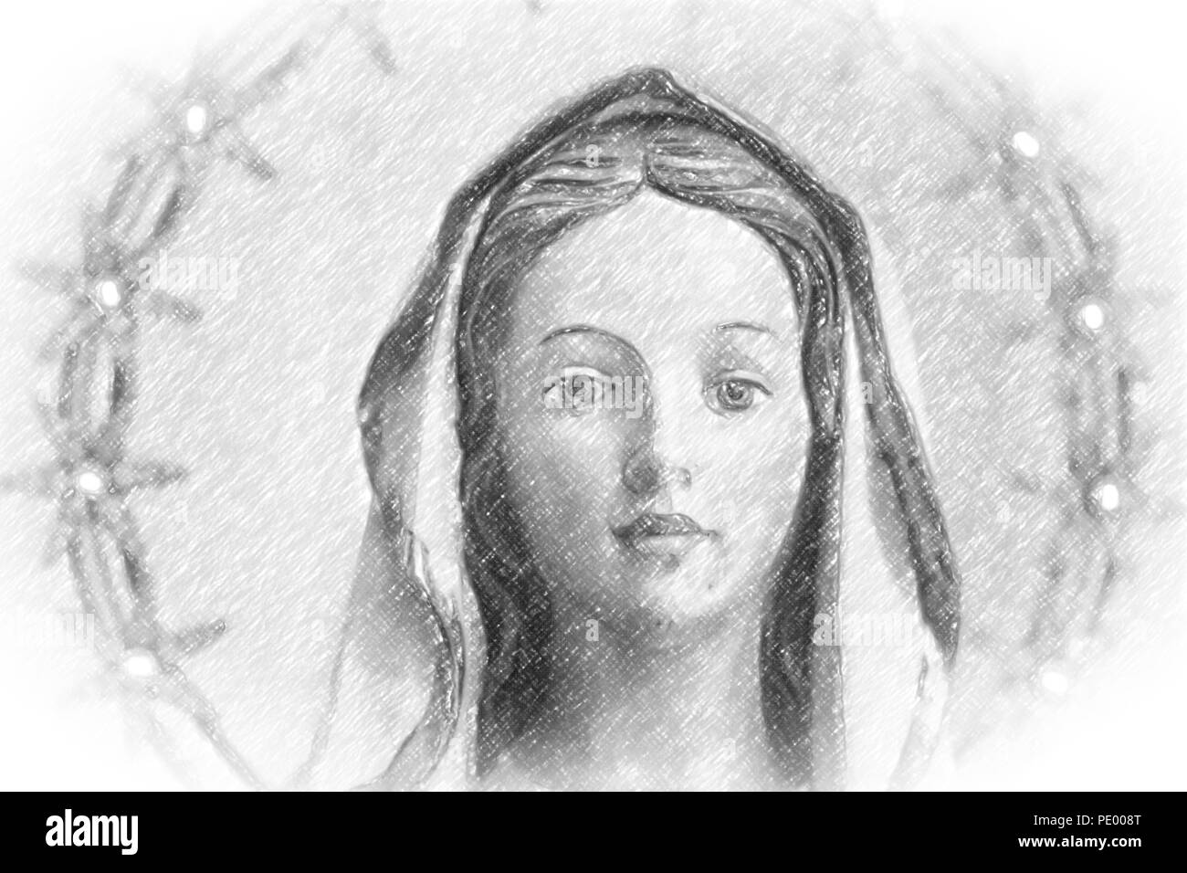 Virgin Mary Pencil Drawing