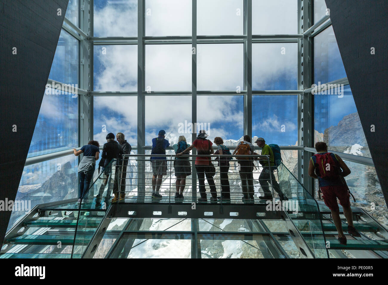 COURMAYEUR, ITALY, AUGUST 2: People enjoying the panoramic window ...