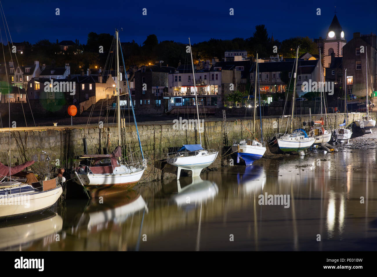 Harbor Queensferry at night near Forth Bridge Edinburgh, Scotland Stock ...