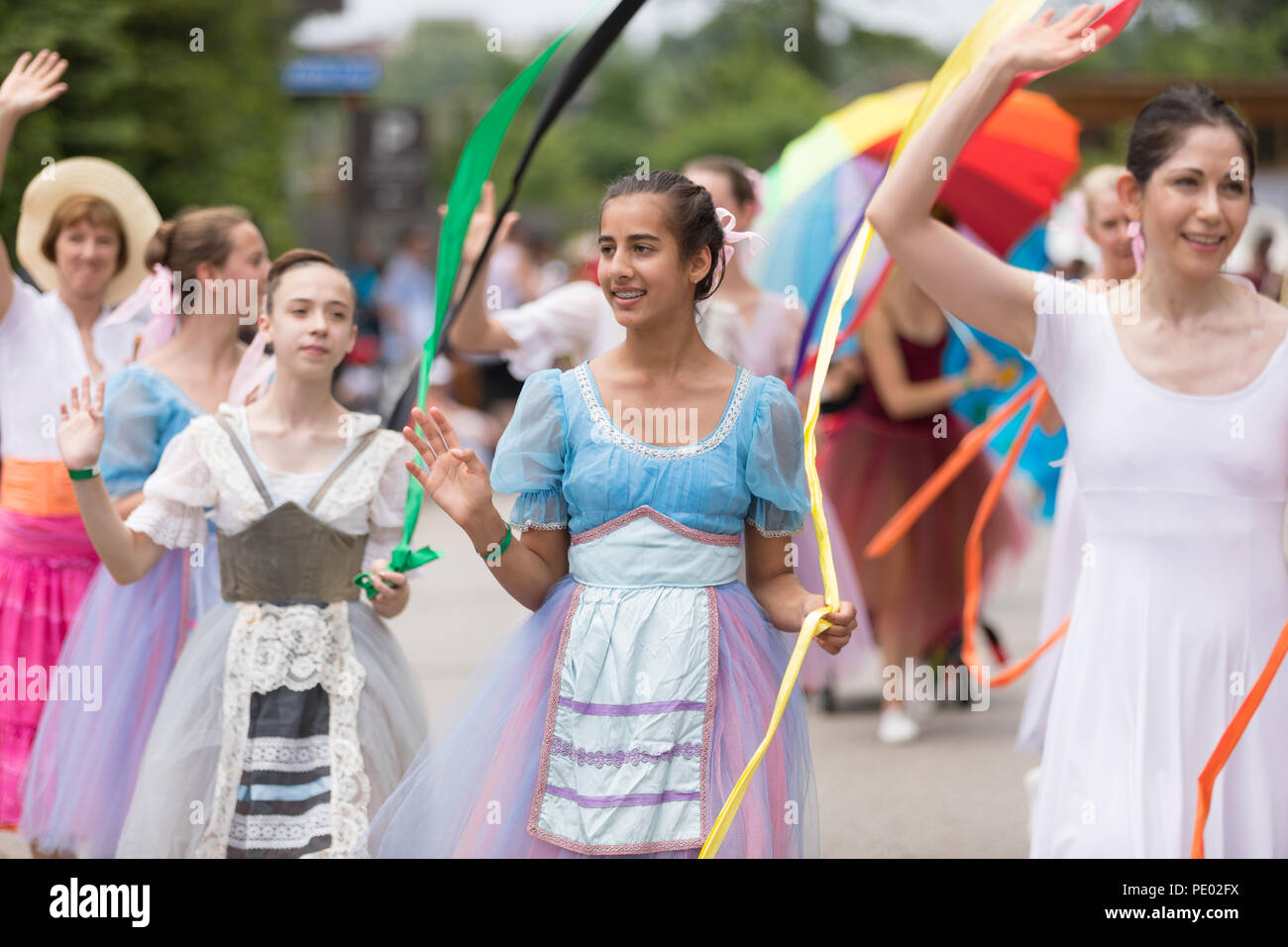 Cleveland, Ohio, USA - June 9, 2018 women wearing traditional german ...