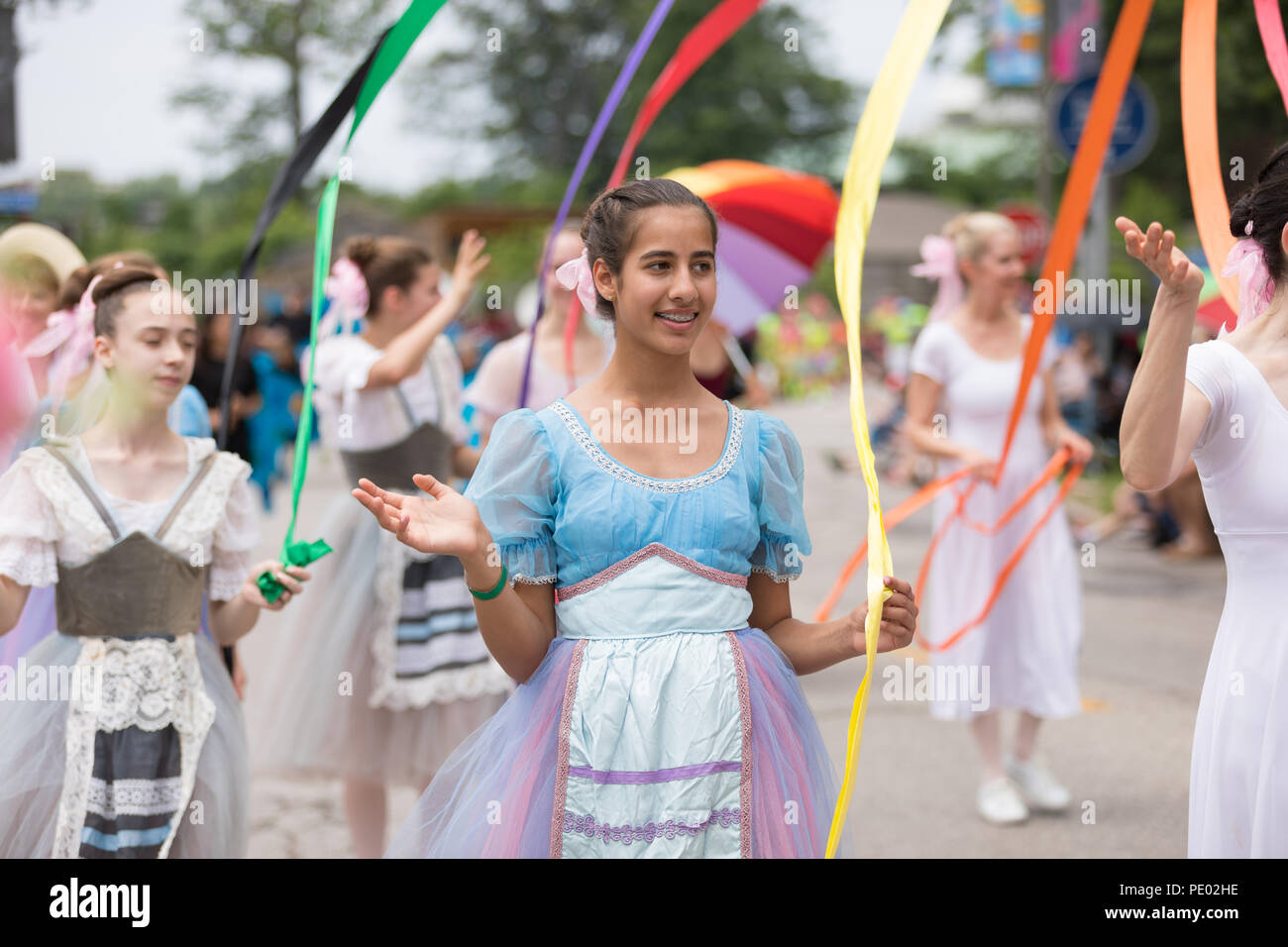Cleveland, Ohio, USA - June 9, 2018 women wearing traditional german ...