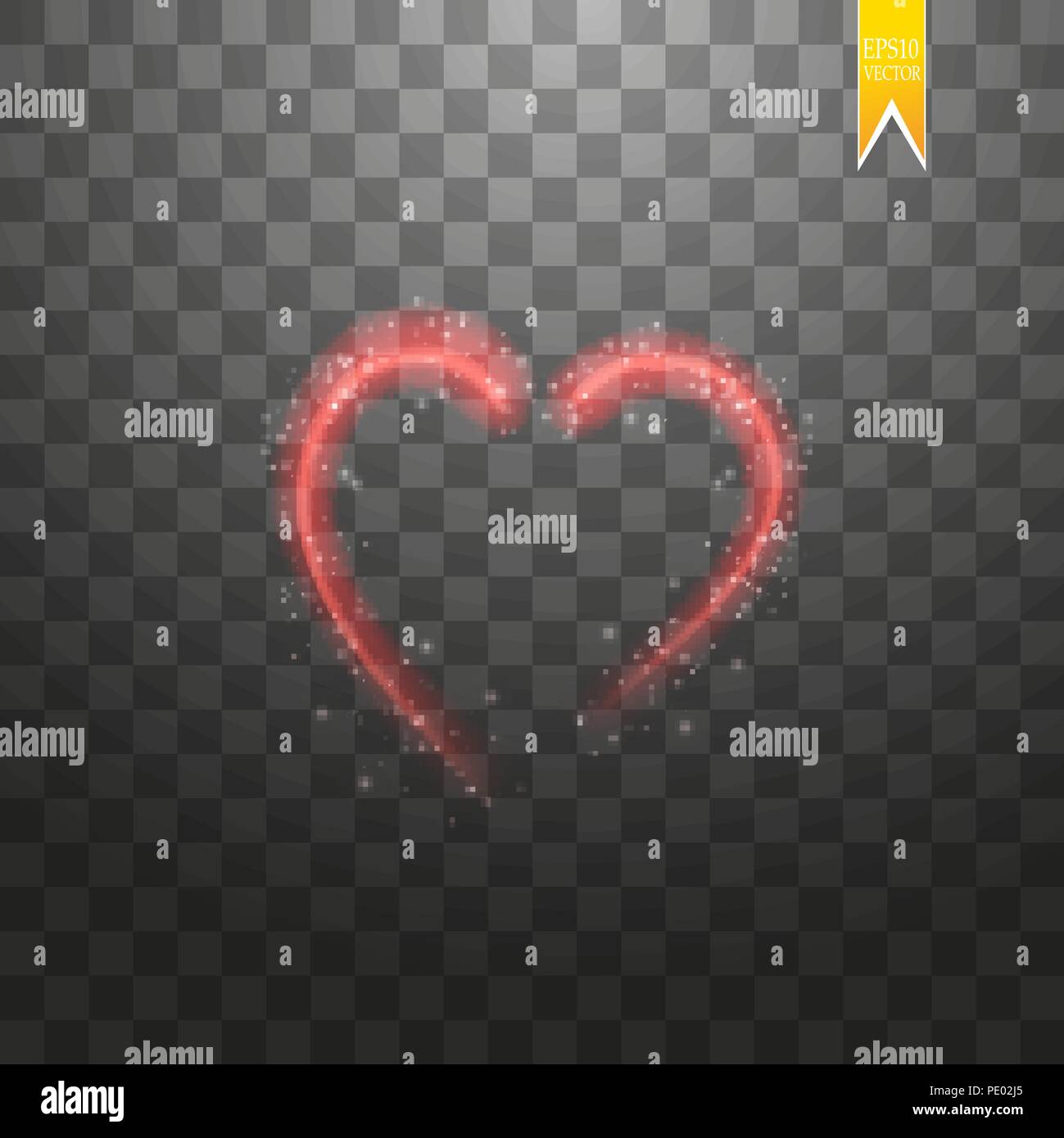 Bright neon heart. Heart sign on dark transparent background. Neon glow ...