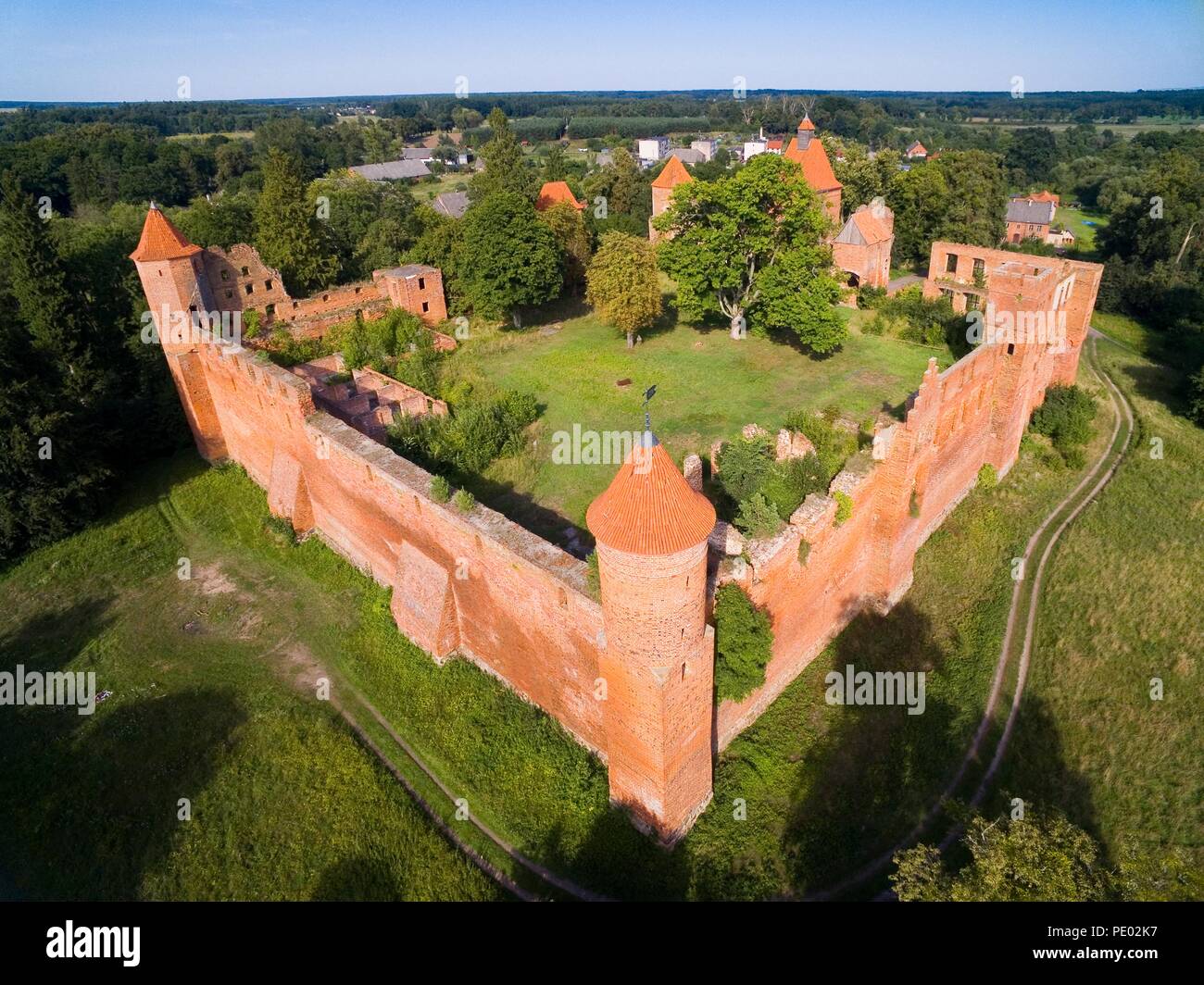 Aerial view of ruins of medieval teutonic knights castle in Szymbark ...