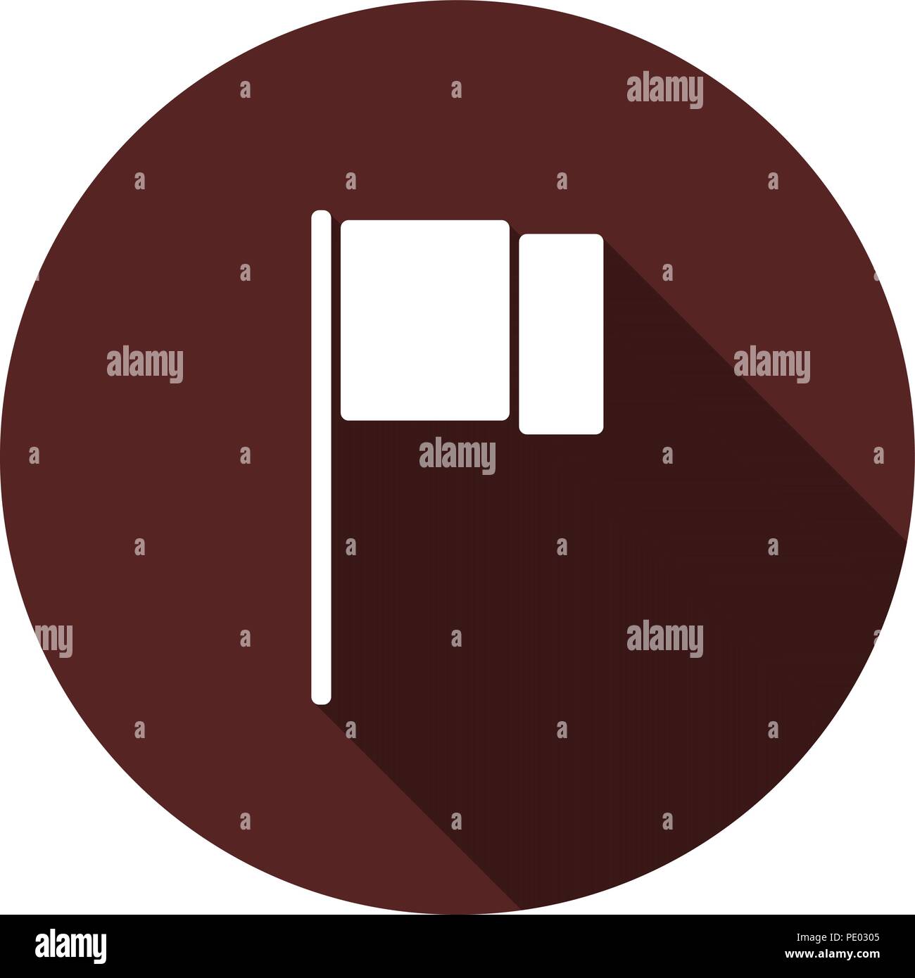 White flat icon with a long shadow on a circle of Burgundy color. The ...