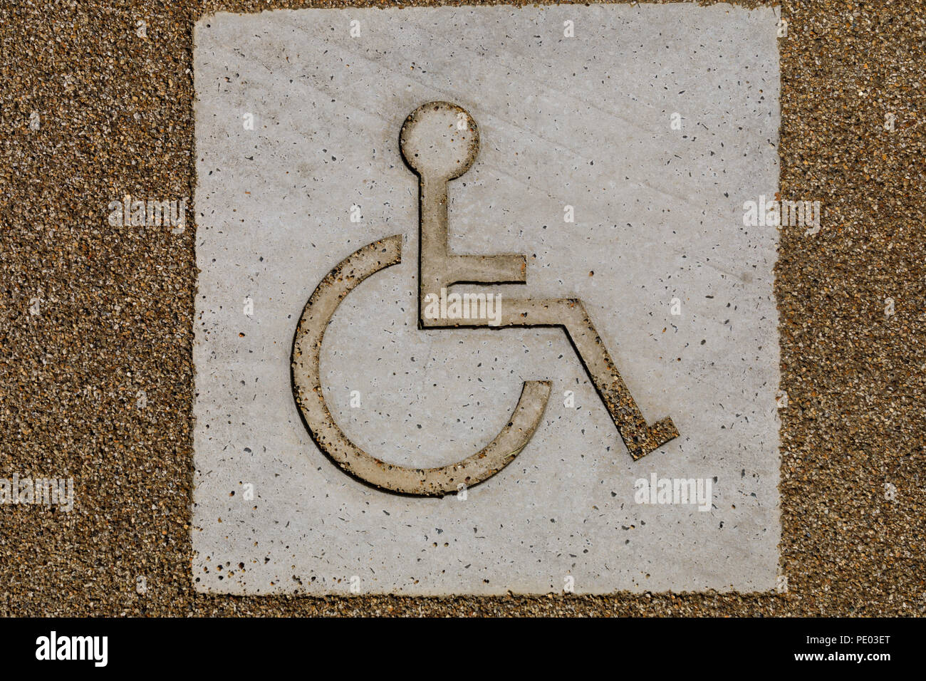Concrete cast disabled sign in the ground, Queen Elizabeth Olympic Park ...