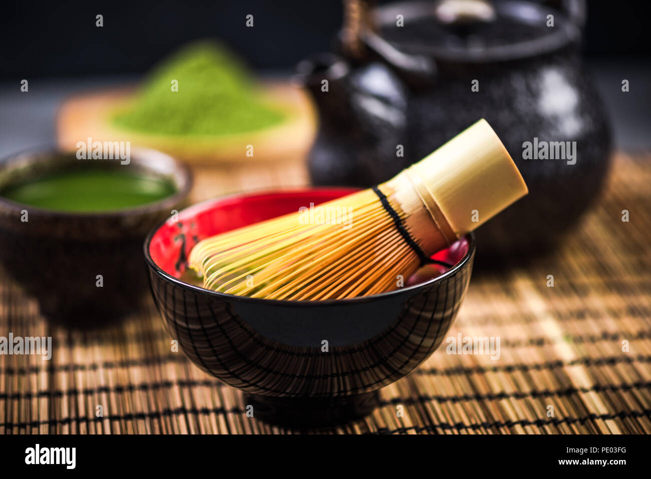 Making green Matcha tea ceremony Stock Photo - Alamy