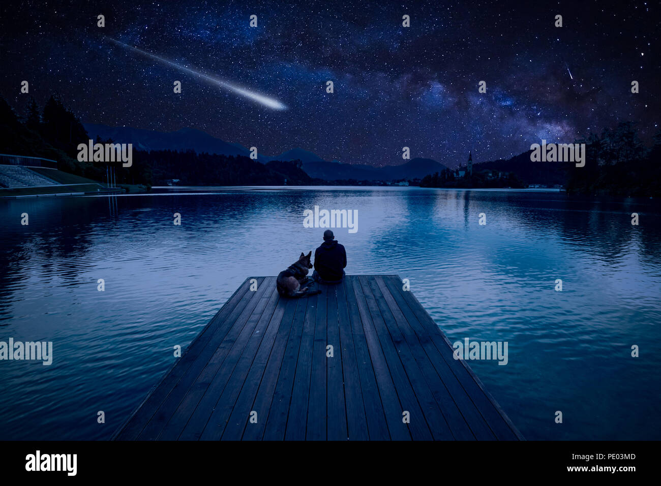 Silhouette man looking night sky stars milky way hi-res stock ...