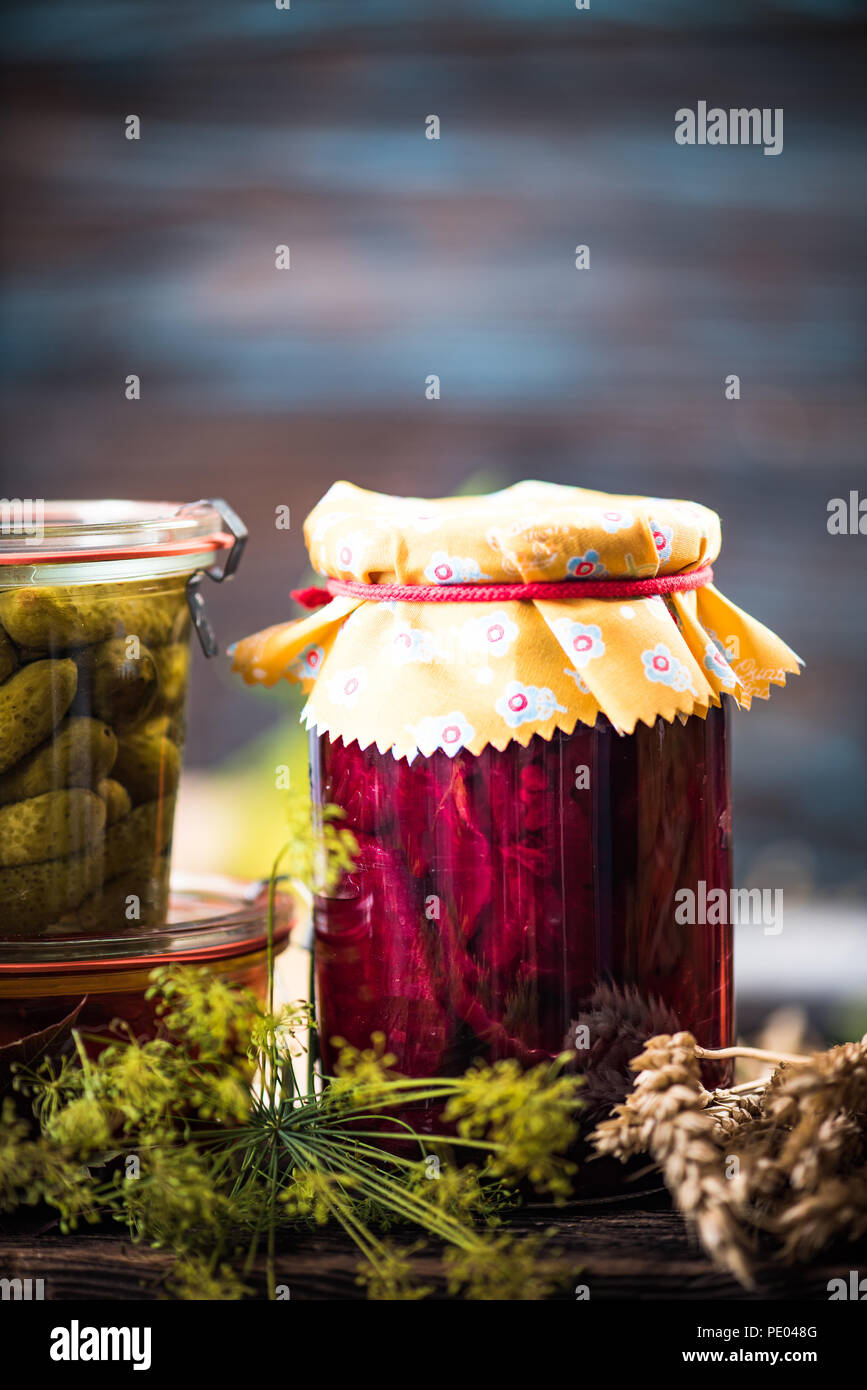 Pickled Marinated beetroot in jar Stock Photo - Alamy