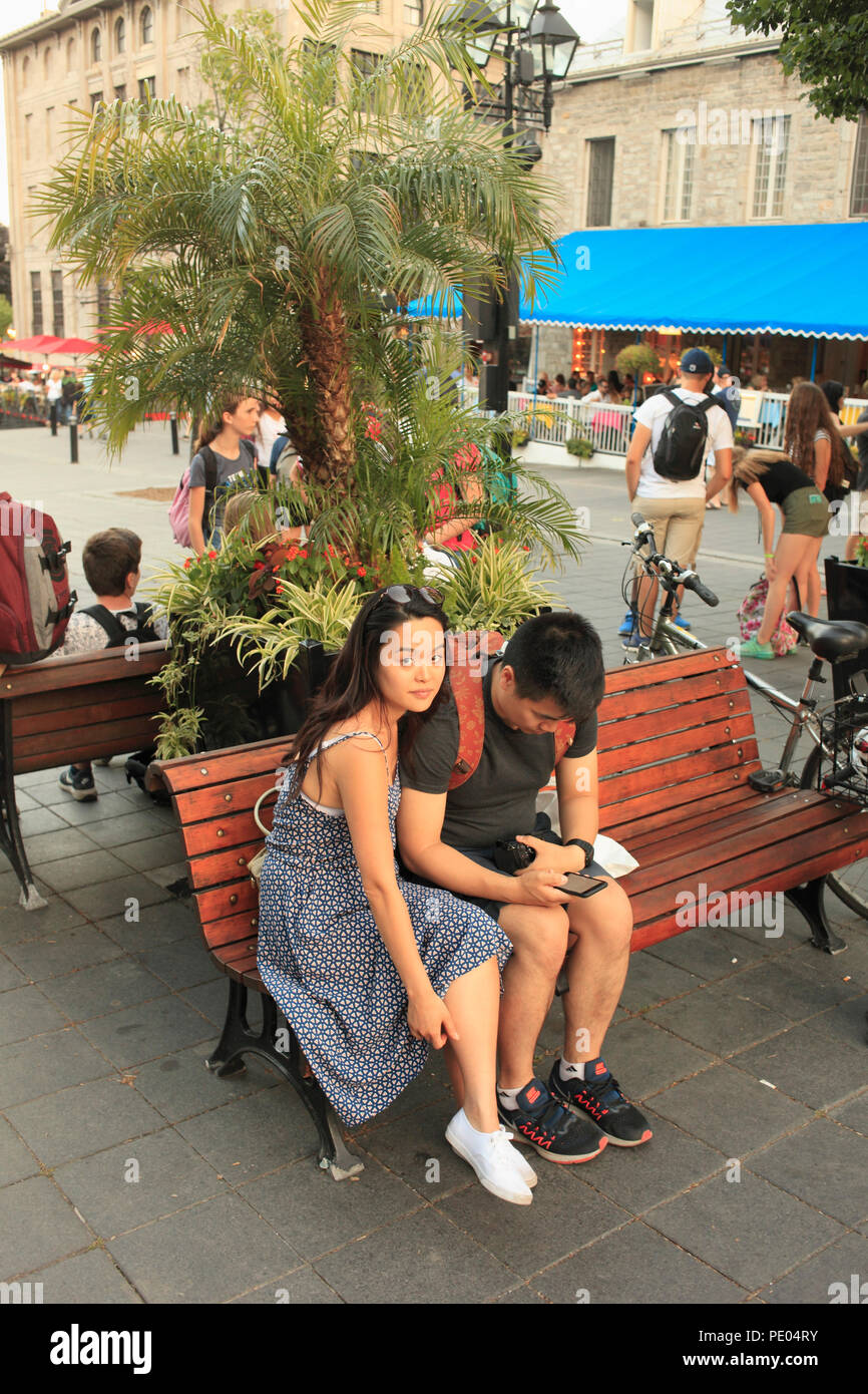 Canada, Montreal, Old Montreal, people, asian tourists, tourism Stock ...
