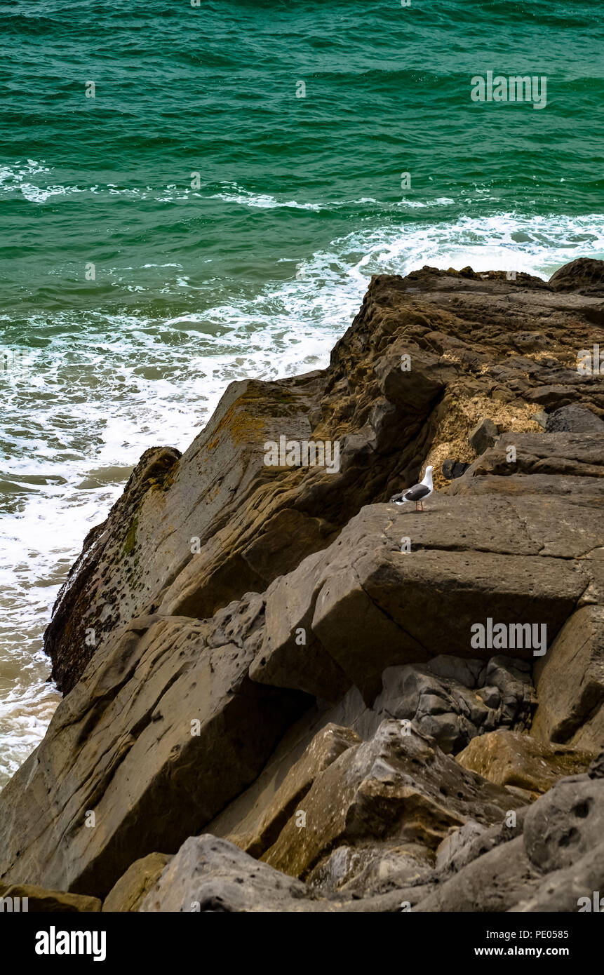 Pacific Ocean waves crashing into the shore at Mugu Rock in Malibu ...