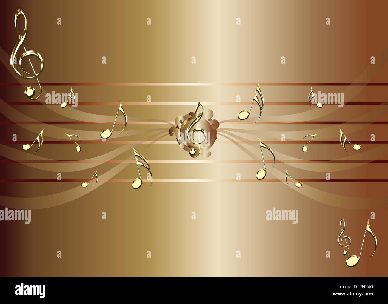 brown background with golden music notes and treble clef illustration ...