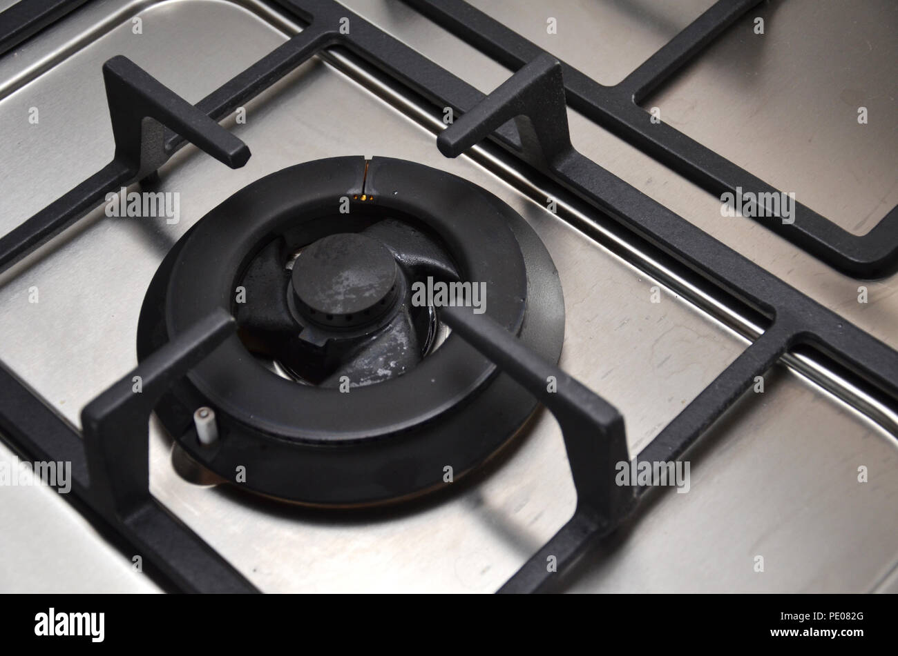 Kitchen gas stove in the kitchen. Upper part of gas cooking range Stock ...