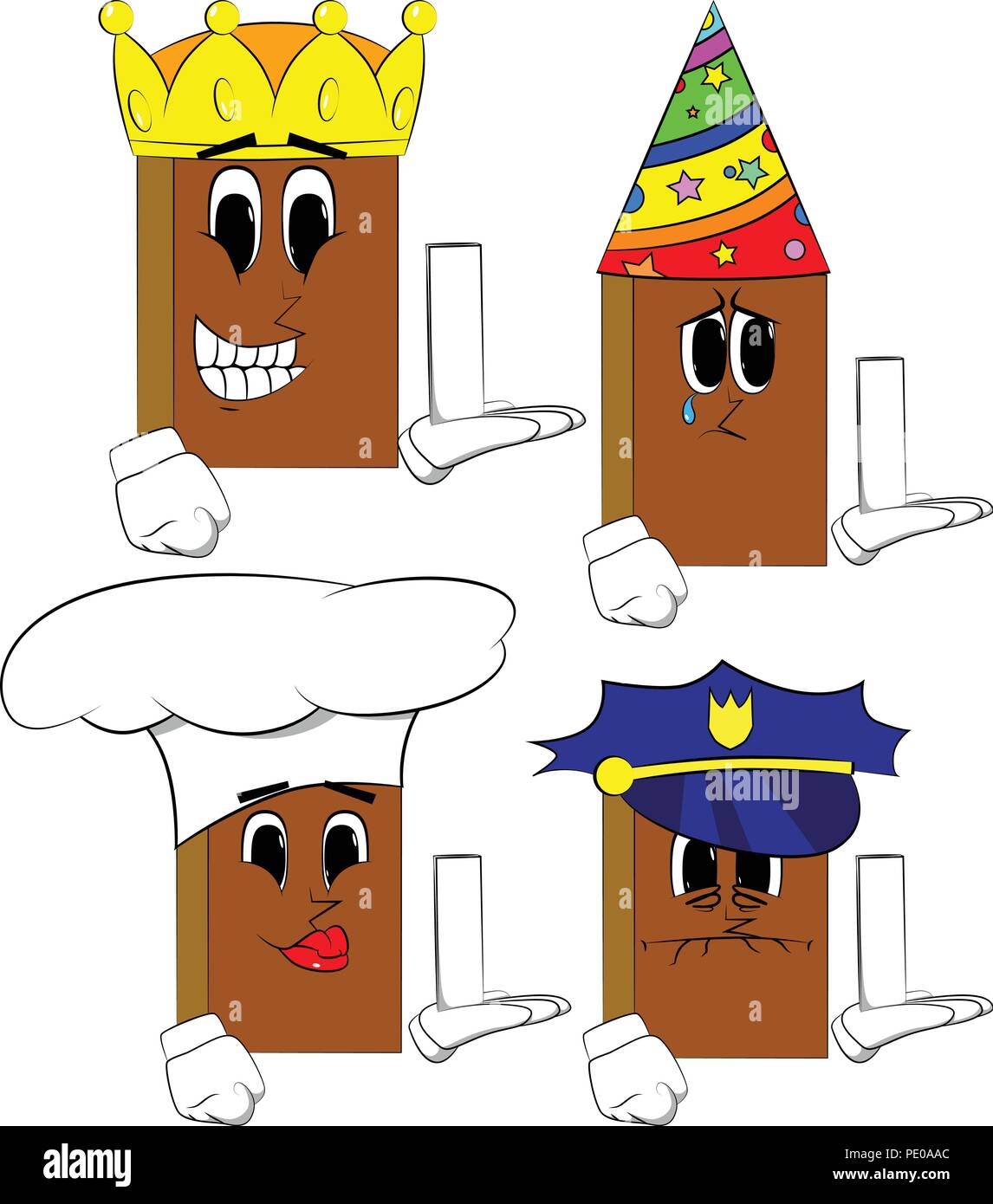 Books holding white tall box. Cartoon book collection with costume ...