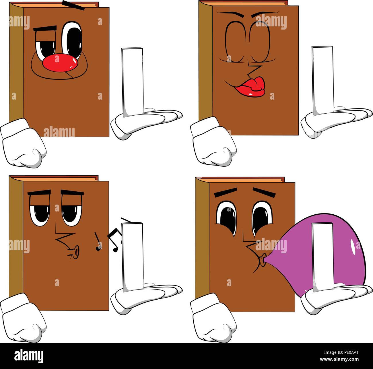 Books holding white tall box. Cartoon book collection with various ...